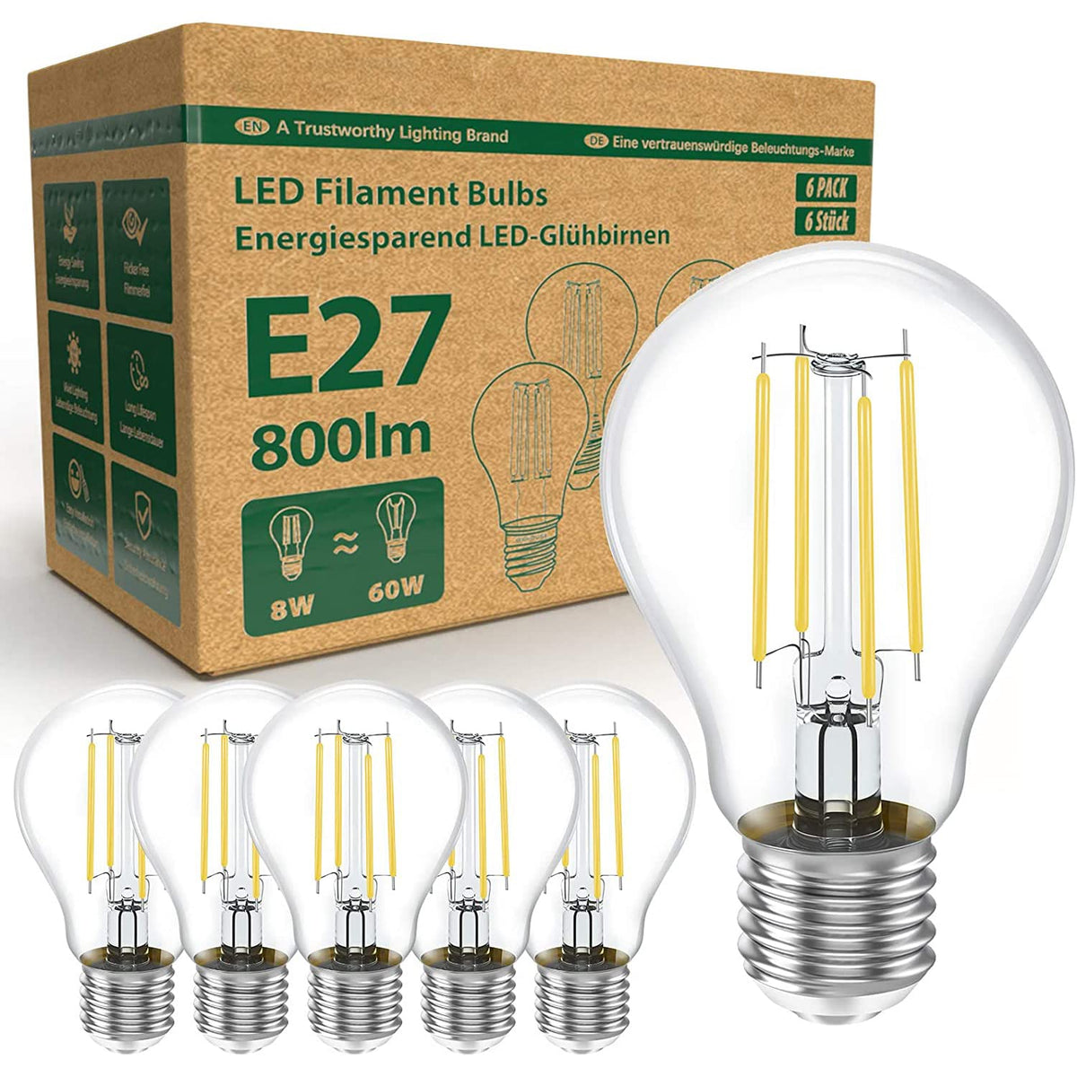 OGADA żarówka LED A60, 8W zastępuje żarówkę 60W, 800 lumenów, E27 LED